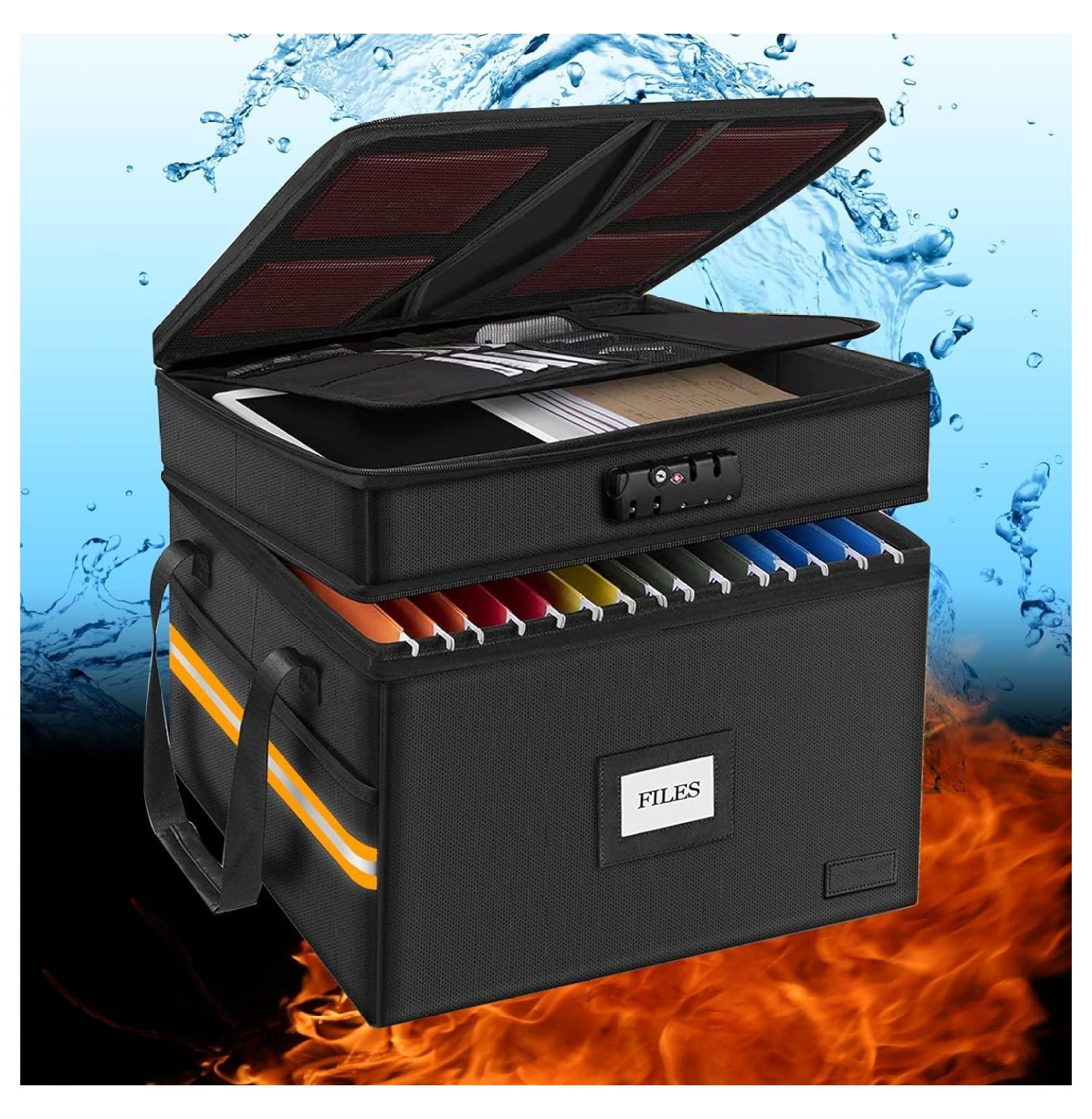 Fireproof Document Organizer with Lock, 2 Layer File Organizer Box ...