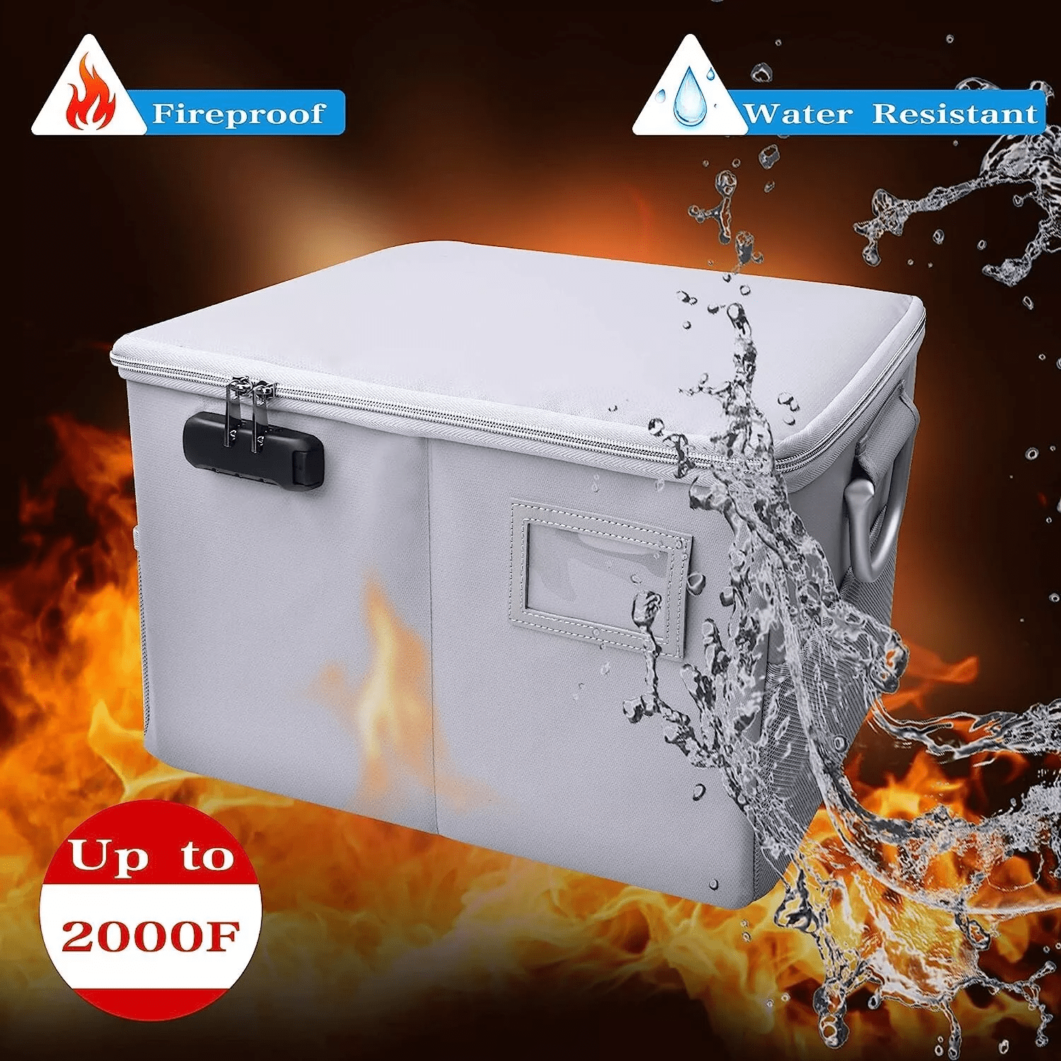 Fireproof File Box with Lock, Portable Document Organizer Box with ...