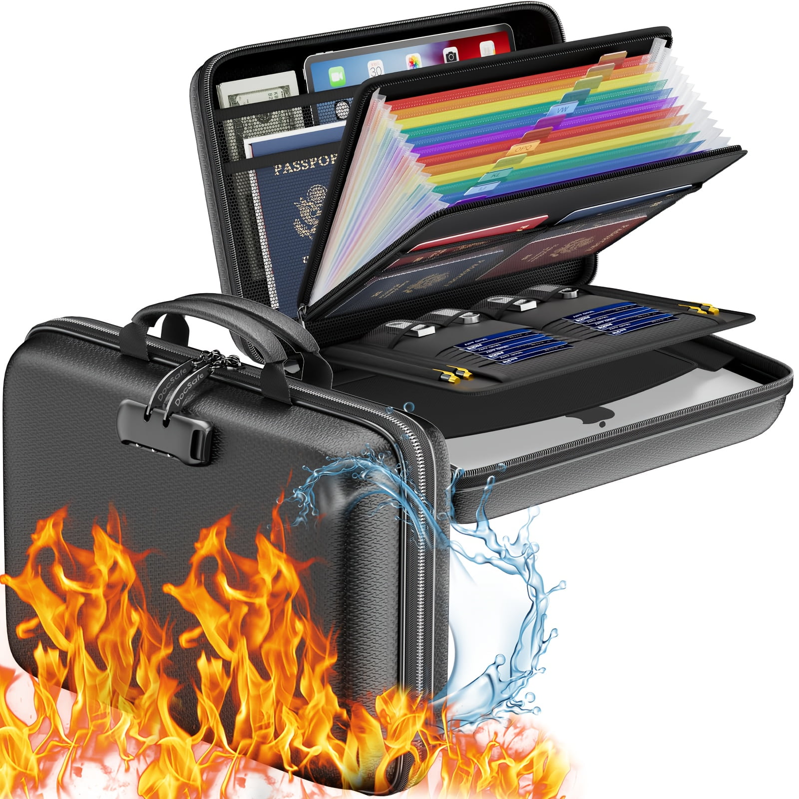 Fireproof File Organizer with Lock, Hard-Shell Case Fireproof Document ...