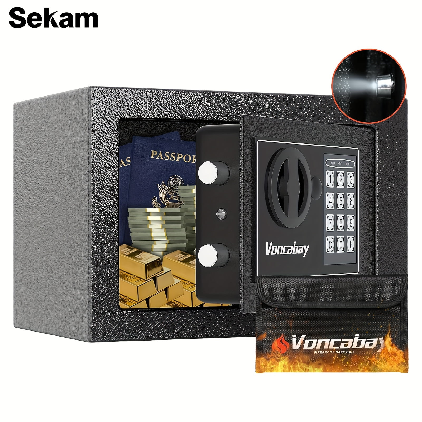 Fireproof Home Safe Box - 0.23 Cubic Feet Security Lock Box with Sensor ...
