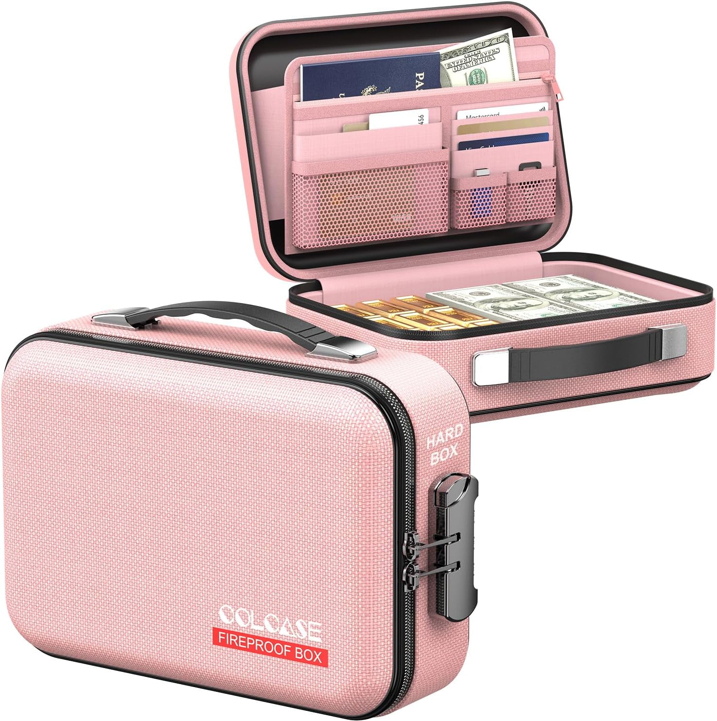 Fireproof Money Box with Lock, Hard Case Fireproof Box Hard-Shell ...