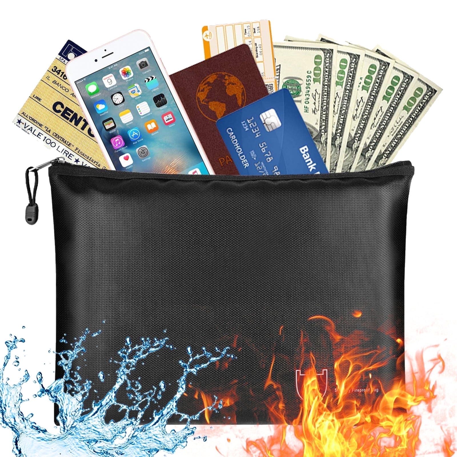 Fireproof Money Safe Document Bag(1832℉), DISEN Silicone Coated Fire ...