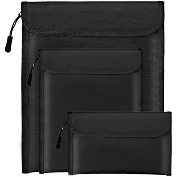 Fireproof Waterproof Document Bag 3-Pack Black 2000℉ Money Bag for Cash ...