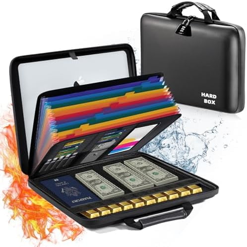 Fireproof Waterproof Document Box with Lock | Hard-Shell Case + 13 ...