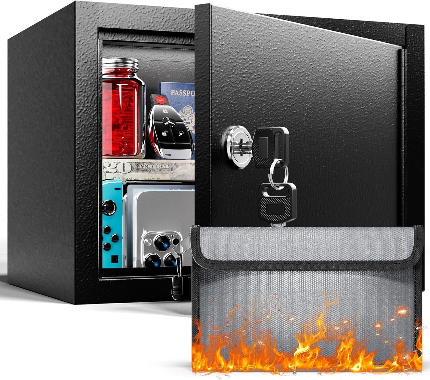 Fireproof Waterproof Mini Kids Safe - (0.22 cu. ft.) Small Box with Key ...