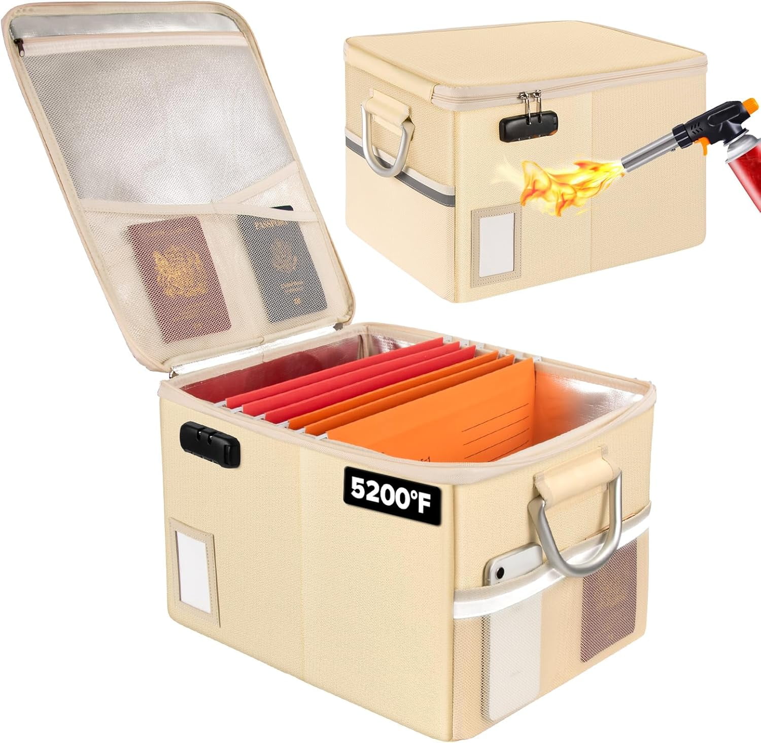 Fireproof filing cabinet with lock, fireproof file organizer foldable file box filing cabinet ...