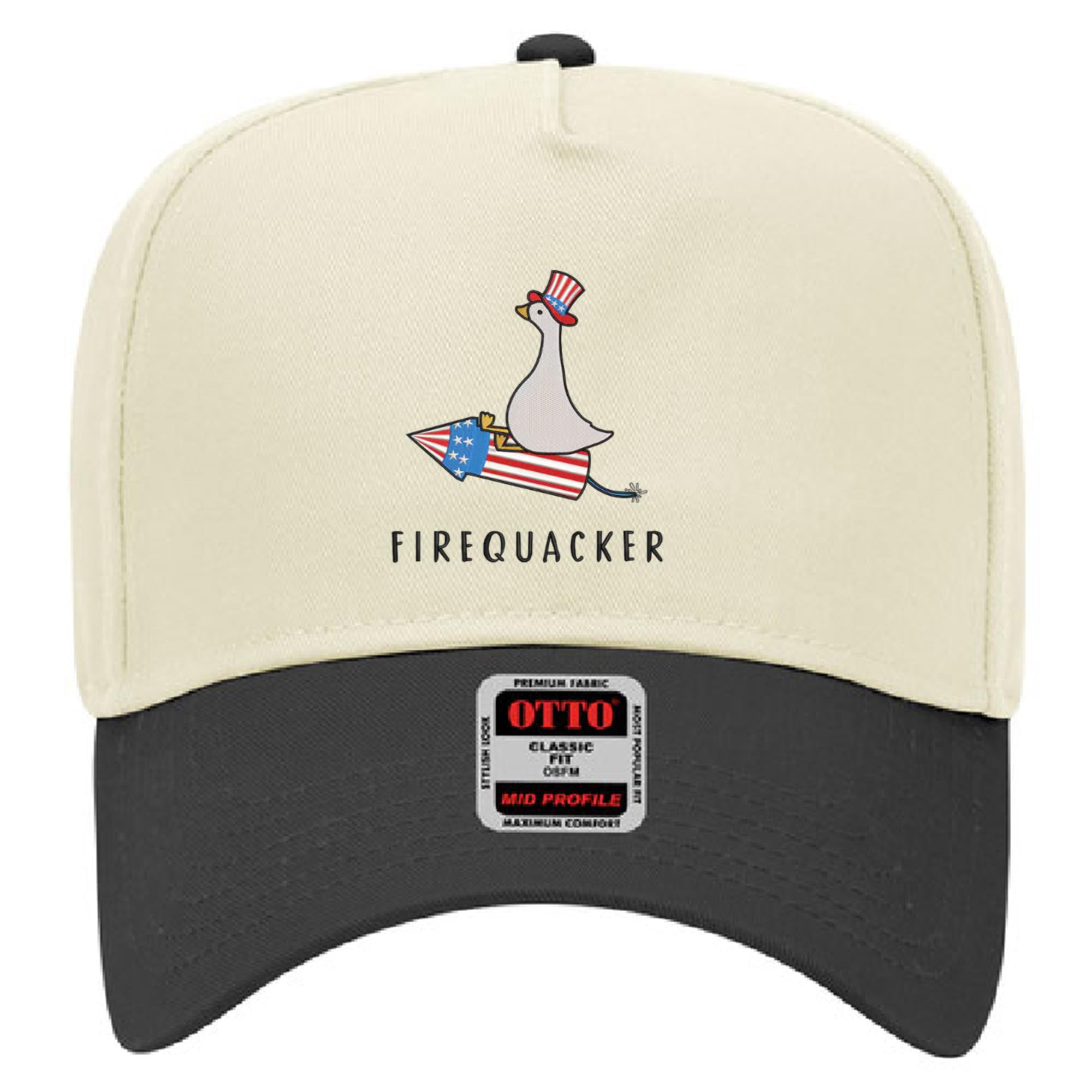 Firequacker Goose Meme Fourth of July Embroidered Snapback Mid Profile Baseball Hat Humor Tee ...