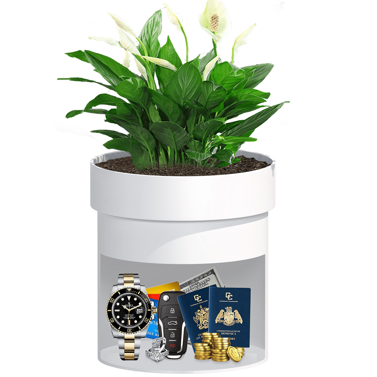 Fireresistant Waterproof Flower Pot Diversion Safe with Lock,Stainless ...