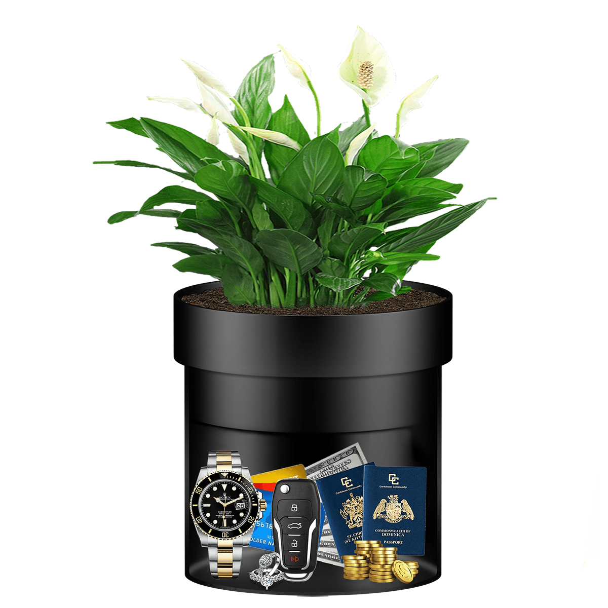 Fireresistant Waterproof Flower Pot Diversion Safe with Lock,Stainless ...
