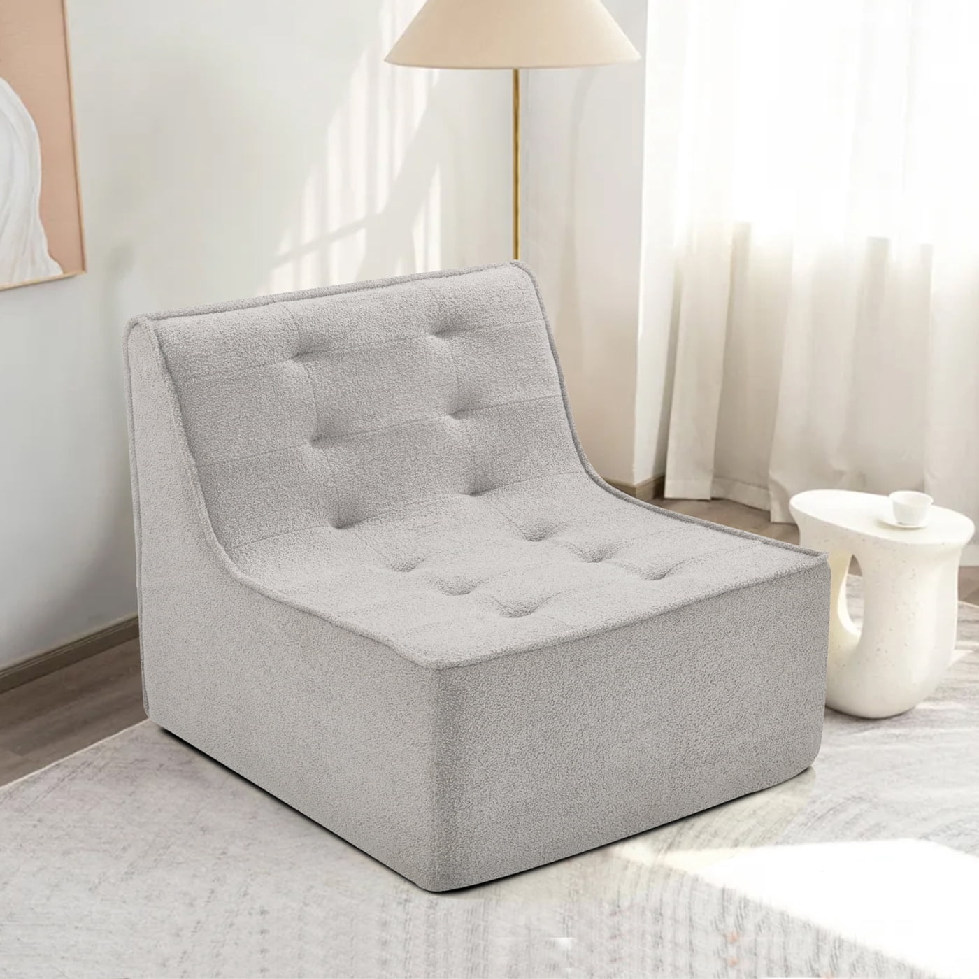 Fireside Chair, Teddy Velvet Comfy Chair with High Resilience Foam ...