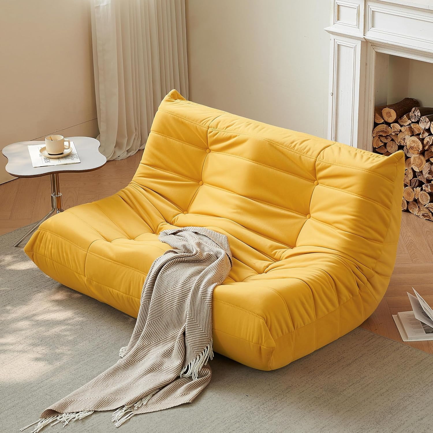 Fireside Loveseat Couch Sofa, Modern Suede Fabric Bean Bag Chair ...