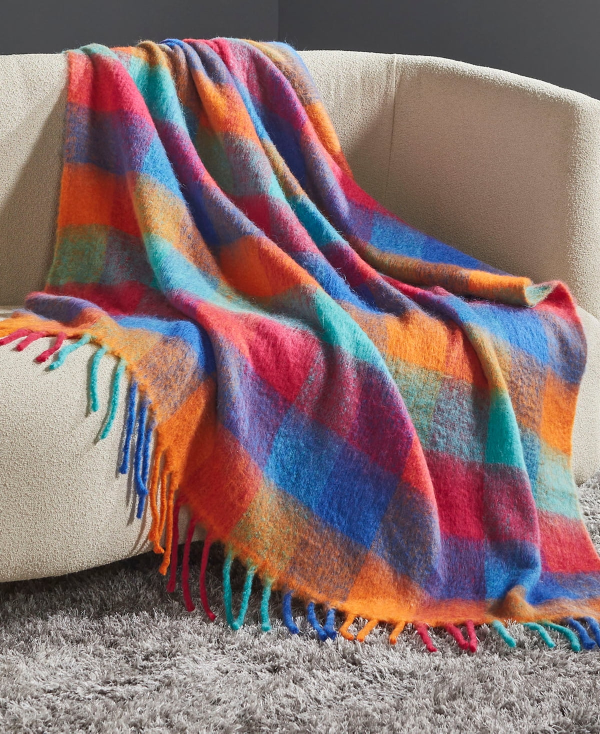 Fireside Merry Bright Plaid Faux Mohair Fringe Throw, 50¨ X 60 ...