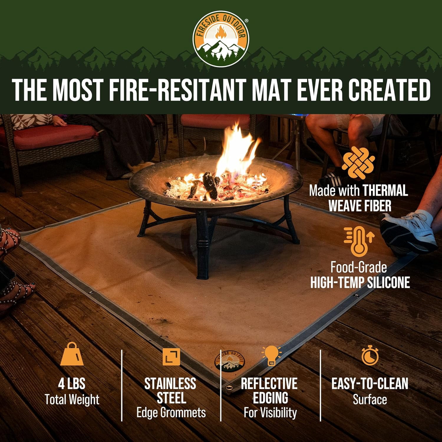 Fireside Outdoor Portable Fire Pit Mat for Under Grills - 67"x60 ...