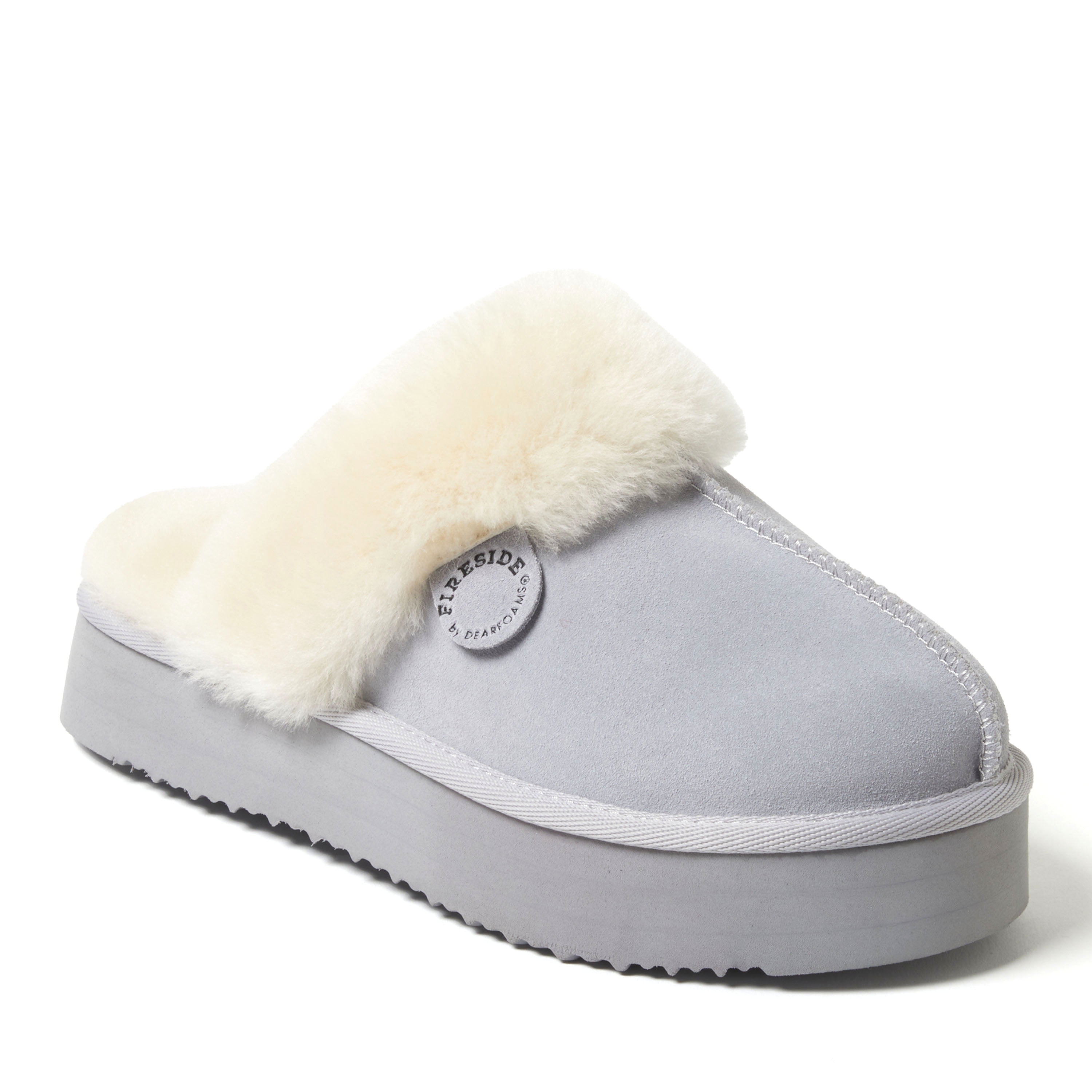 Fireside by Dearfoams Women's Melton Genuine Shearling Platform Scuff ...