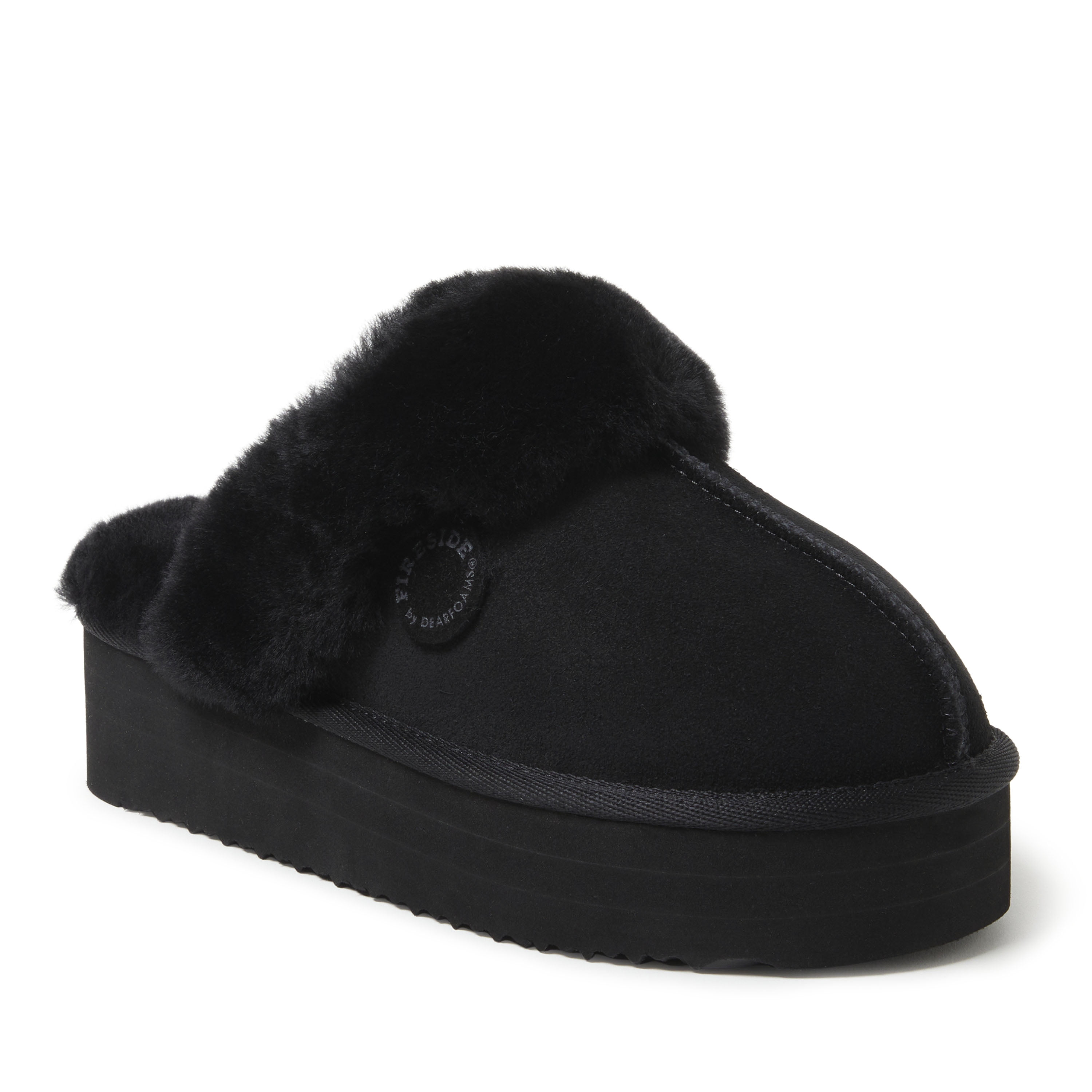 Fireside by Dearfoams Women's Melton Genuine Shearling Platform Scuff ...
