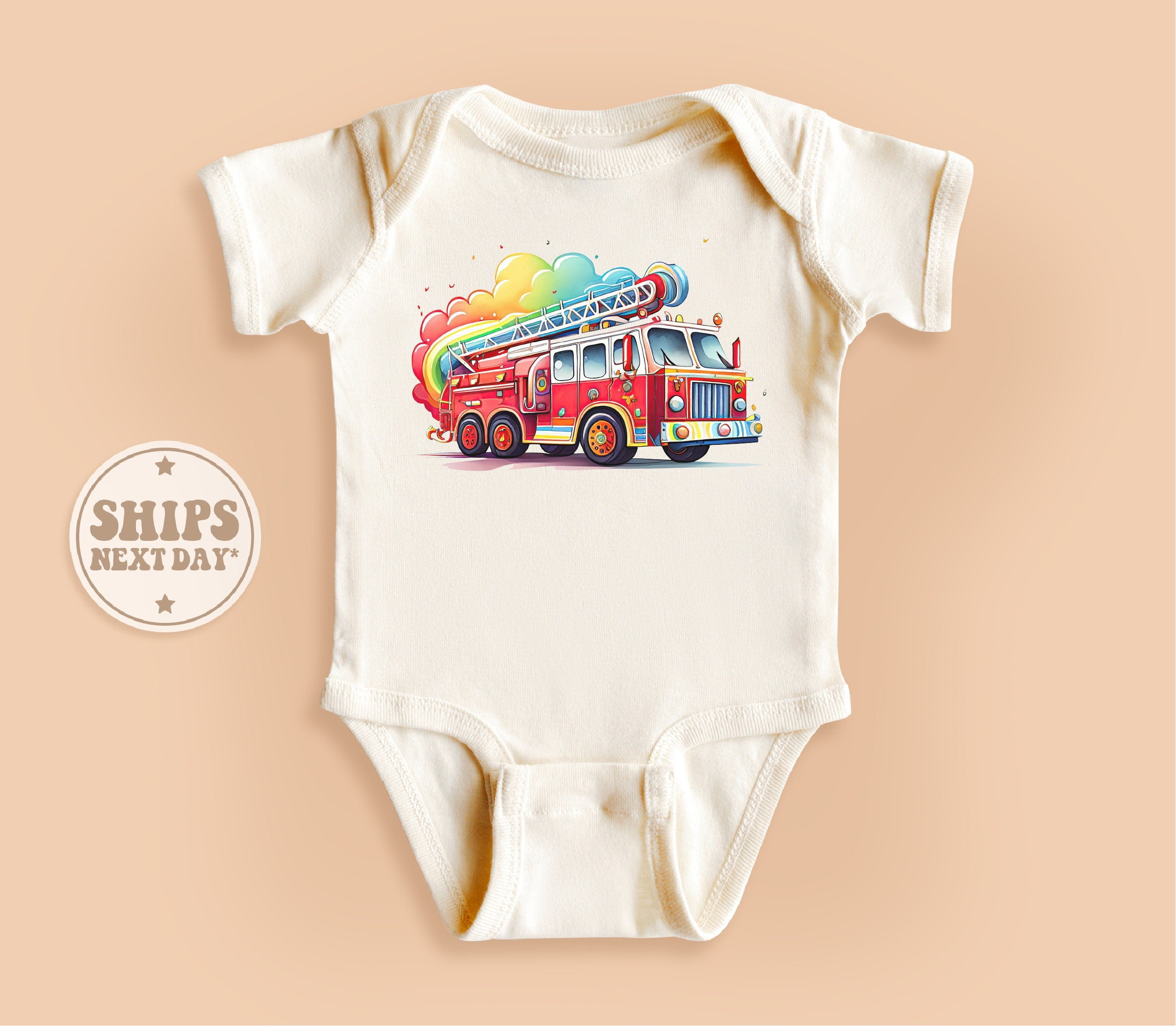 Firetruck Baby Onesie, Firefighter Onesie, Fireman Baby Bodysuit, Cute ...