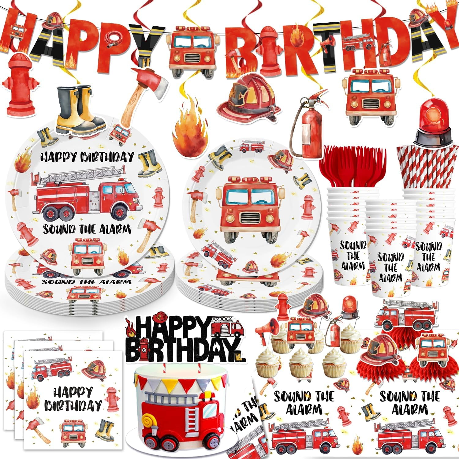 Firetruck Birthday Decorations Include Fire Truck Plates and Napkins ...