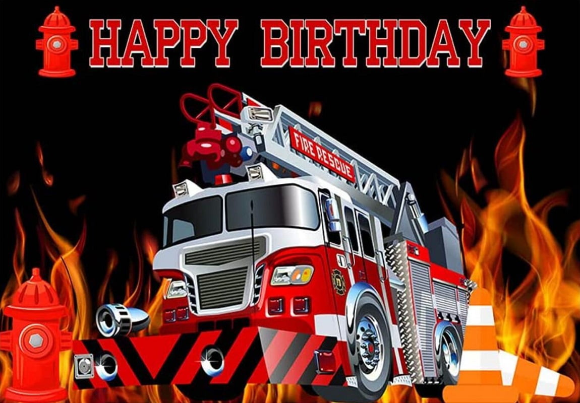 Firetruck Birthday Fireman Fire Truck Firefighter Background Photo ...