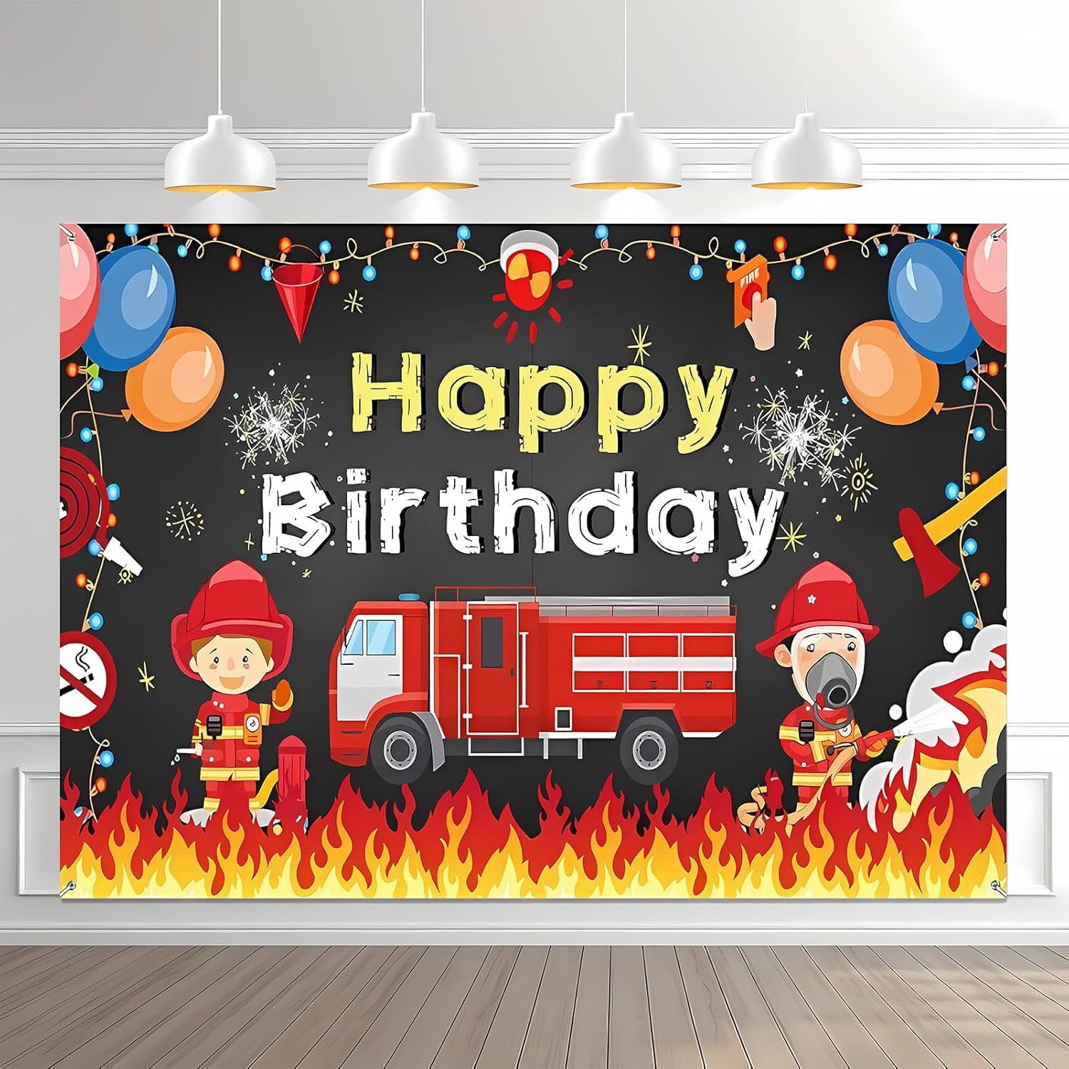Firetruck Birthday Party Supplies Decorations Theme Backdrop Background ...