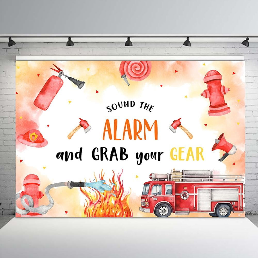 Firetruck Boy Birthday Party Backdrop Firefighter Birthday Party ...