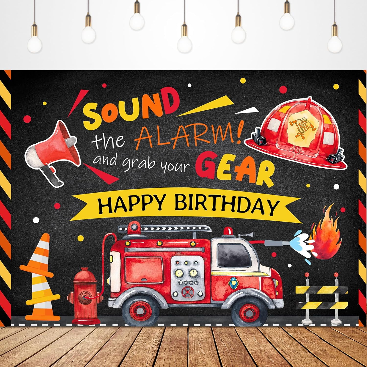 Firetruck Happy Birthday Backdrop for Photography Feet Kids Boys Cute ...