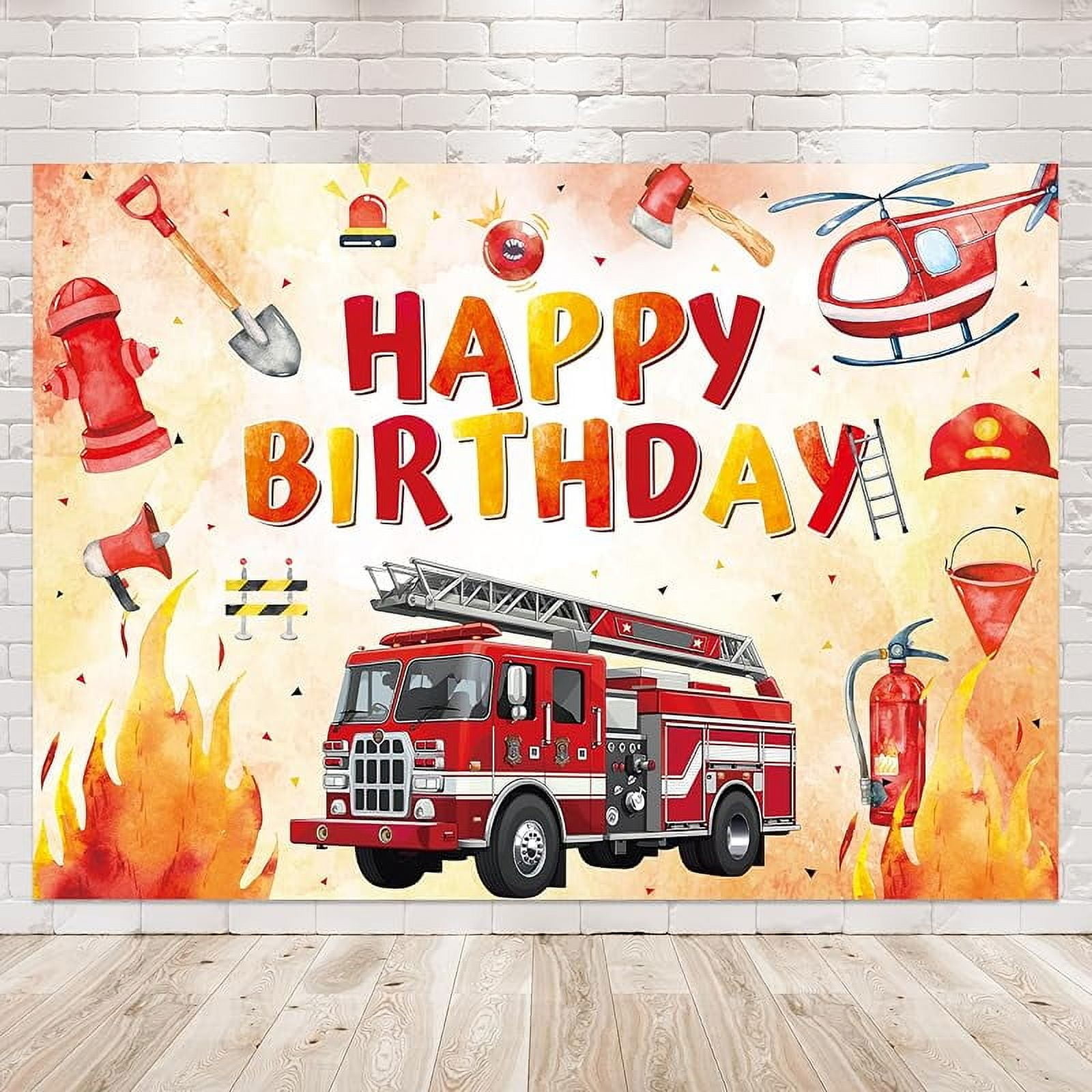 Firetruck Happy Birthday Backdrop Photography Firefighter Fireman Red ...