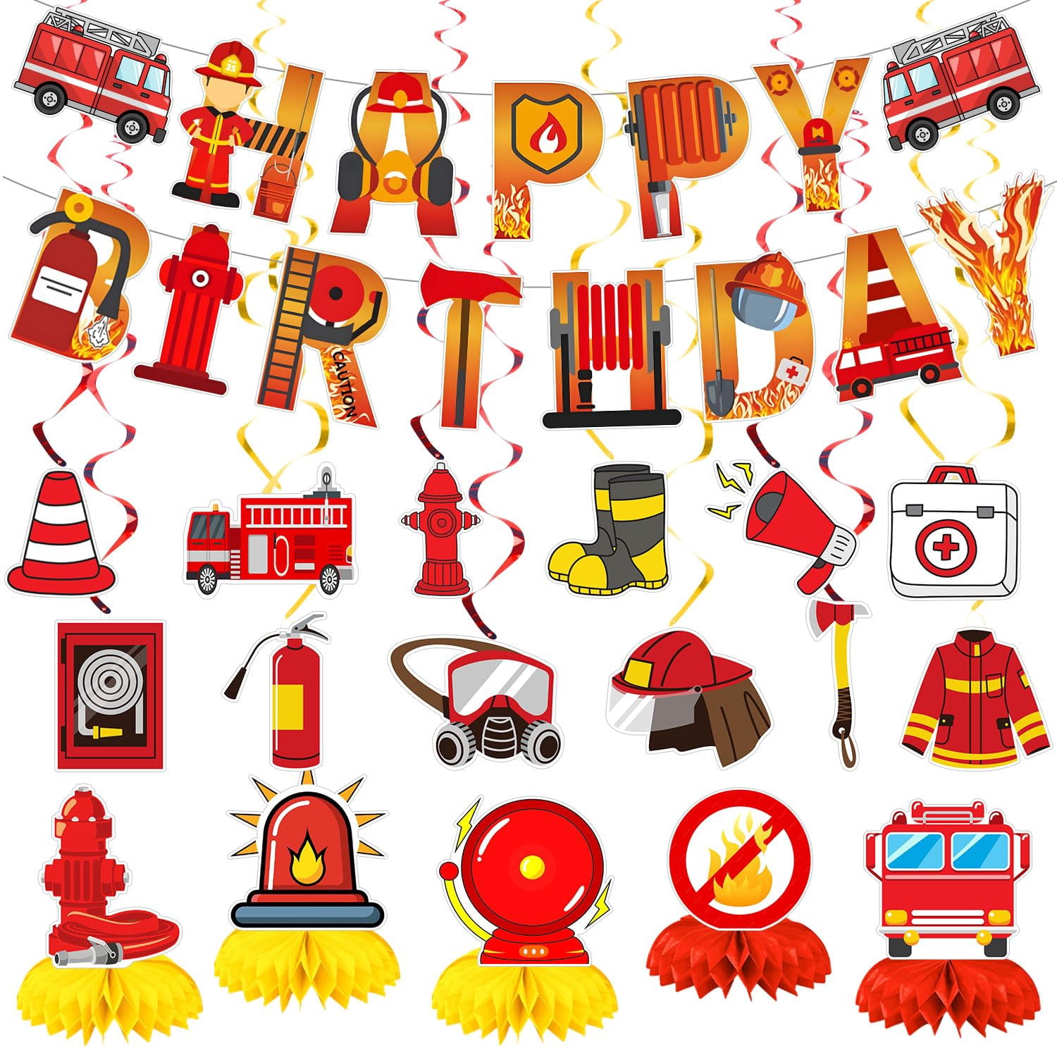 Firetruck Party Decorations Firefighter Birthday Party Decor Supplies ...