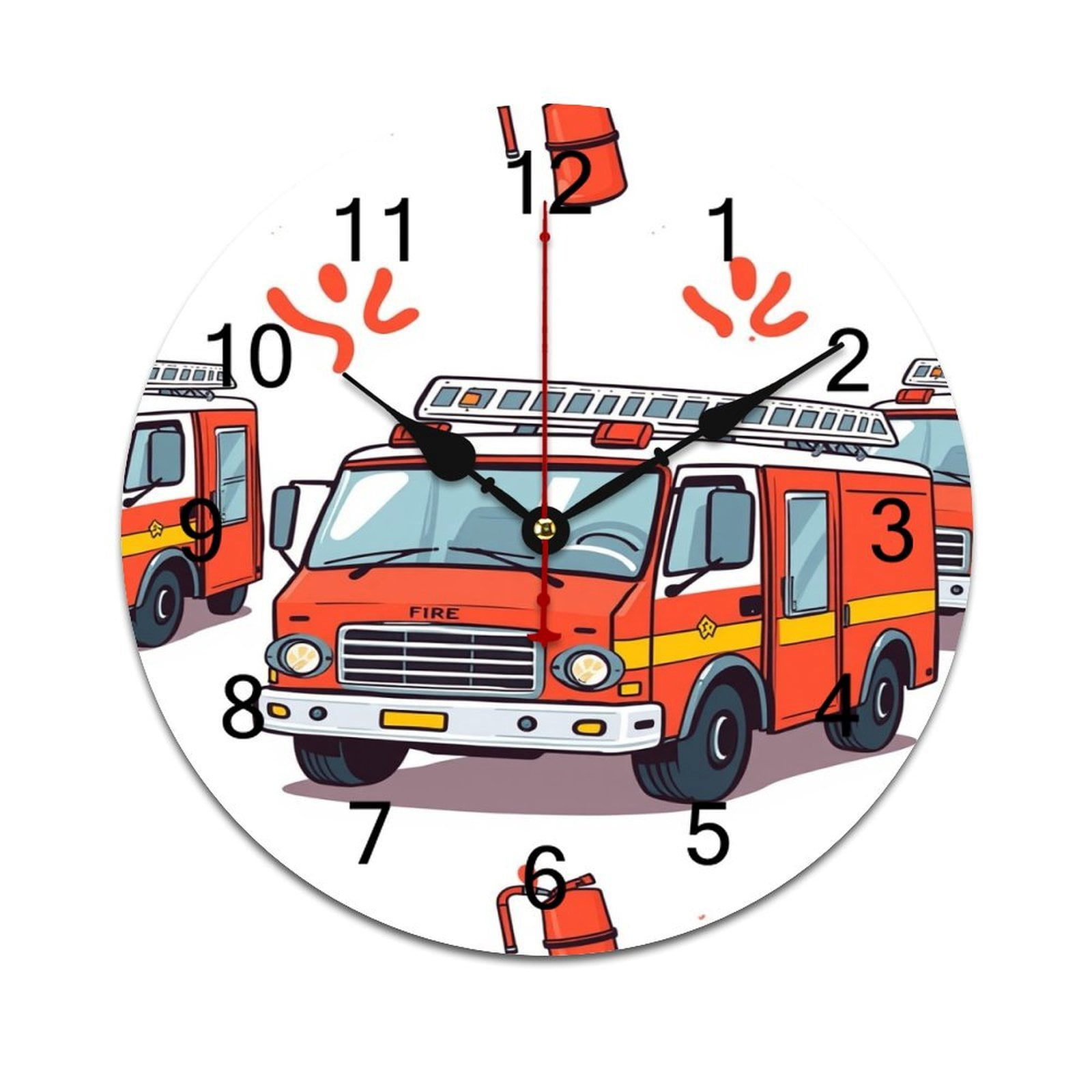 Firetruck Pattern Design Silent Wall Clock Movement Battery Clock ...