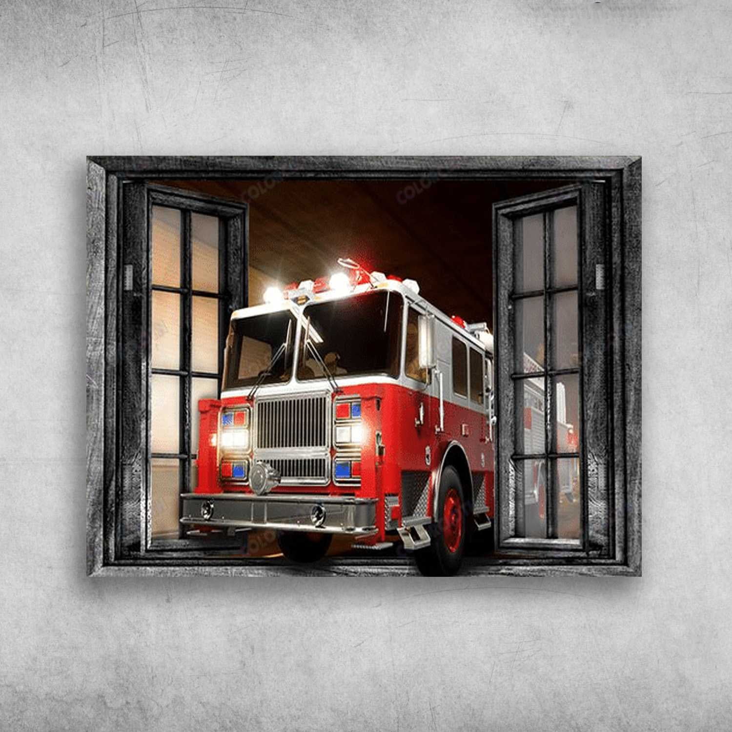Firetruck Poster, Firefighter Gift, Window Poster 16 x 24 Inch Poster ...
