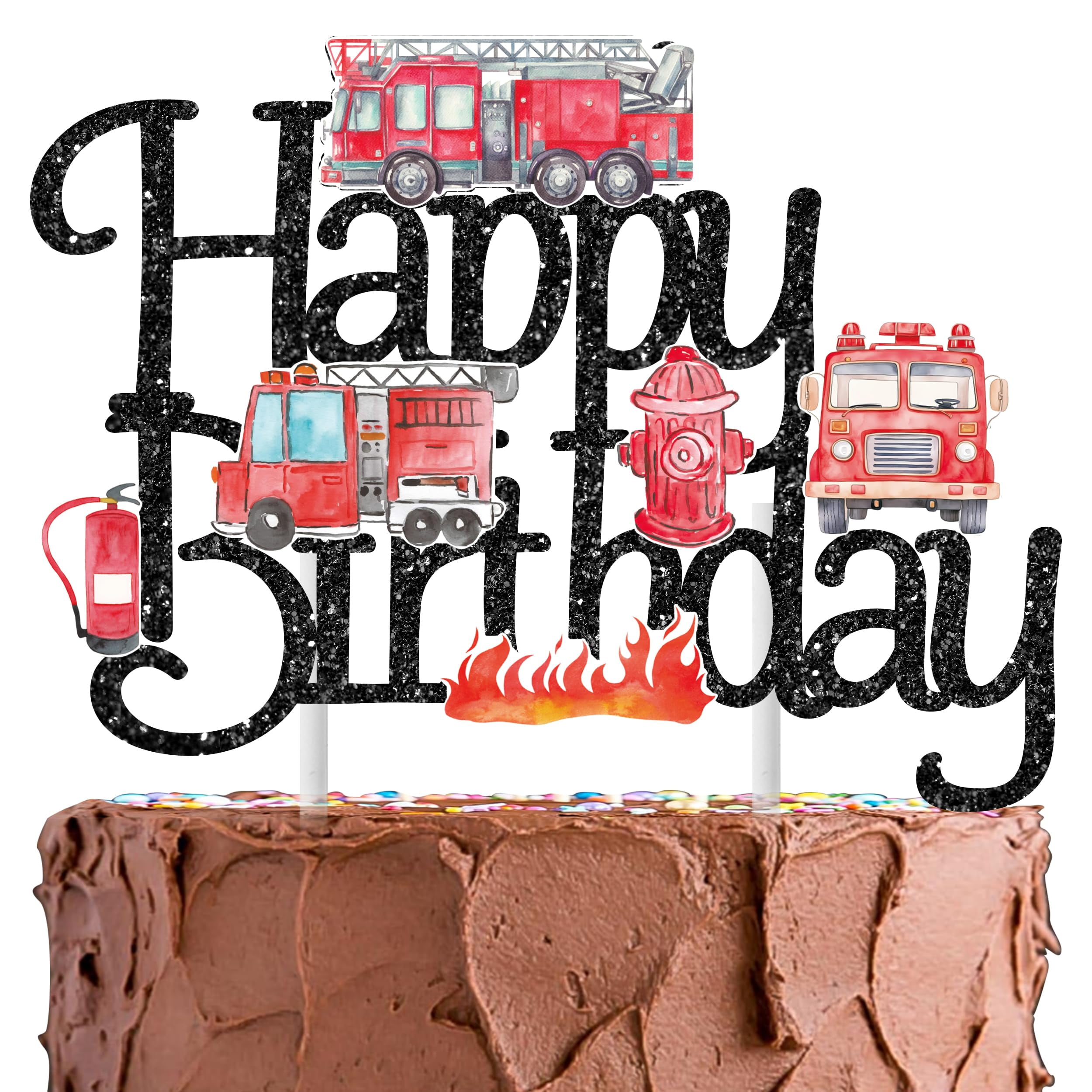 Firetruck Theme Happy FEV6 Birthday Cake Topper Fire Truck Design Cake ...