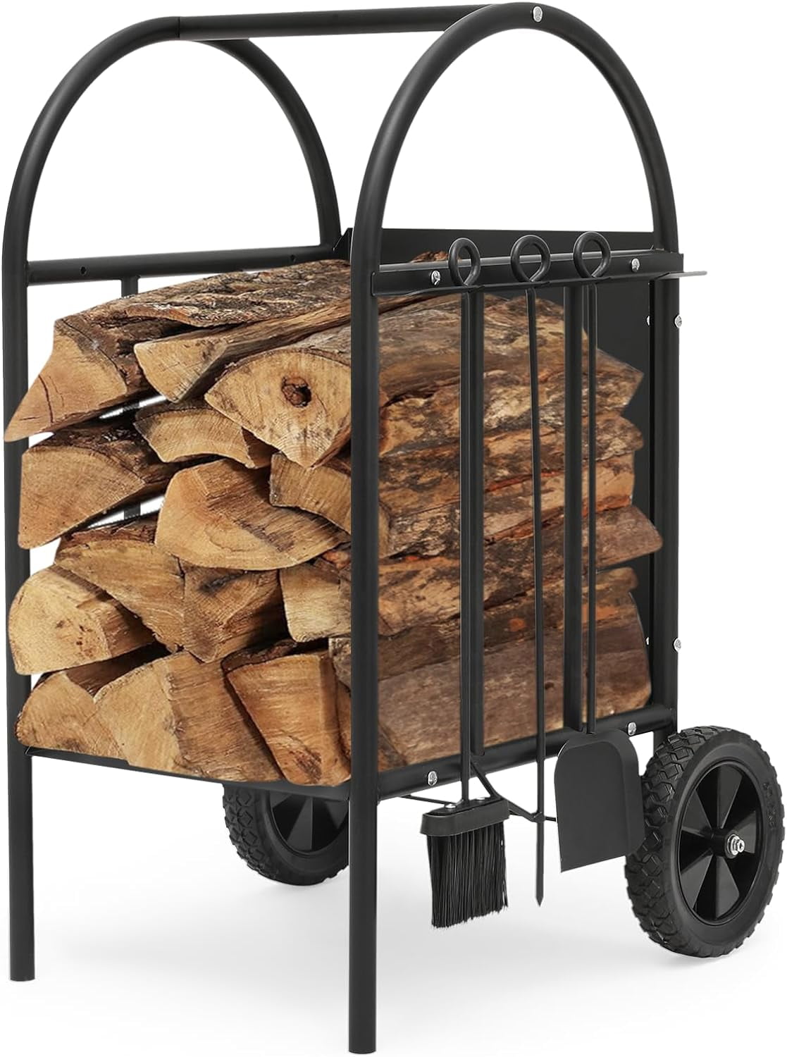 Firewood Carrier with Wheels, Outdoor Fire Wood Log Cart, Firewood Rack ...