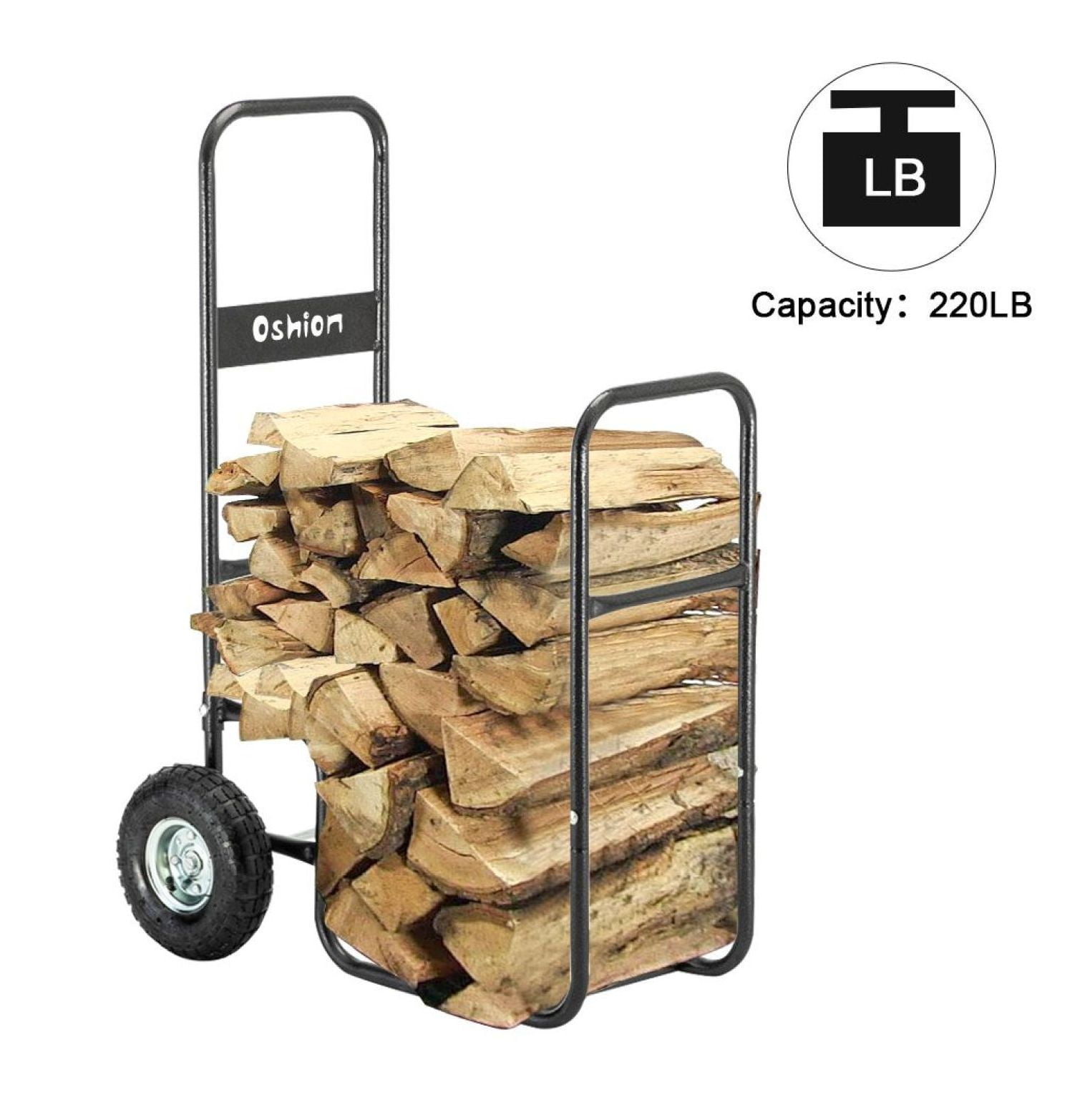 Firewood Cart 220 LBS - Heavy Duty Log Caddy - Rolling Fireplace Wood ...