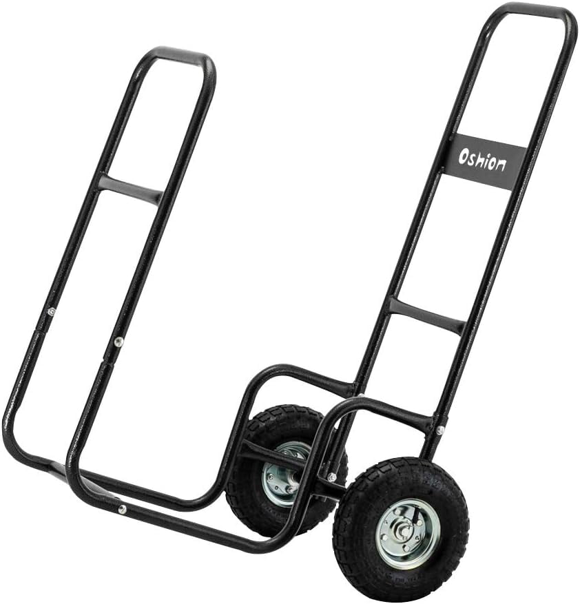 Firewood Cart 220LBS with Large Wheels, Fireplace Log Rolling Caddy ...
