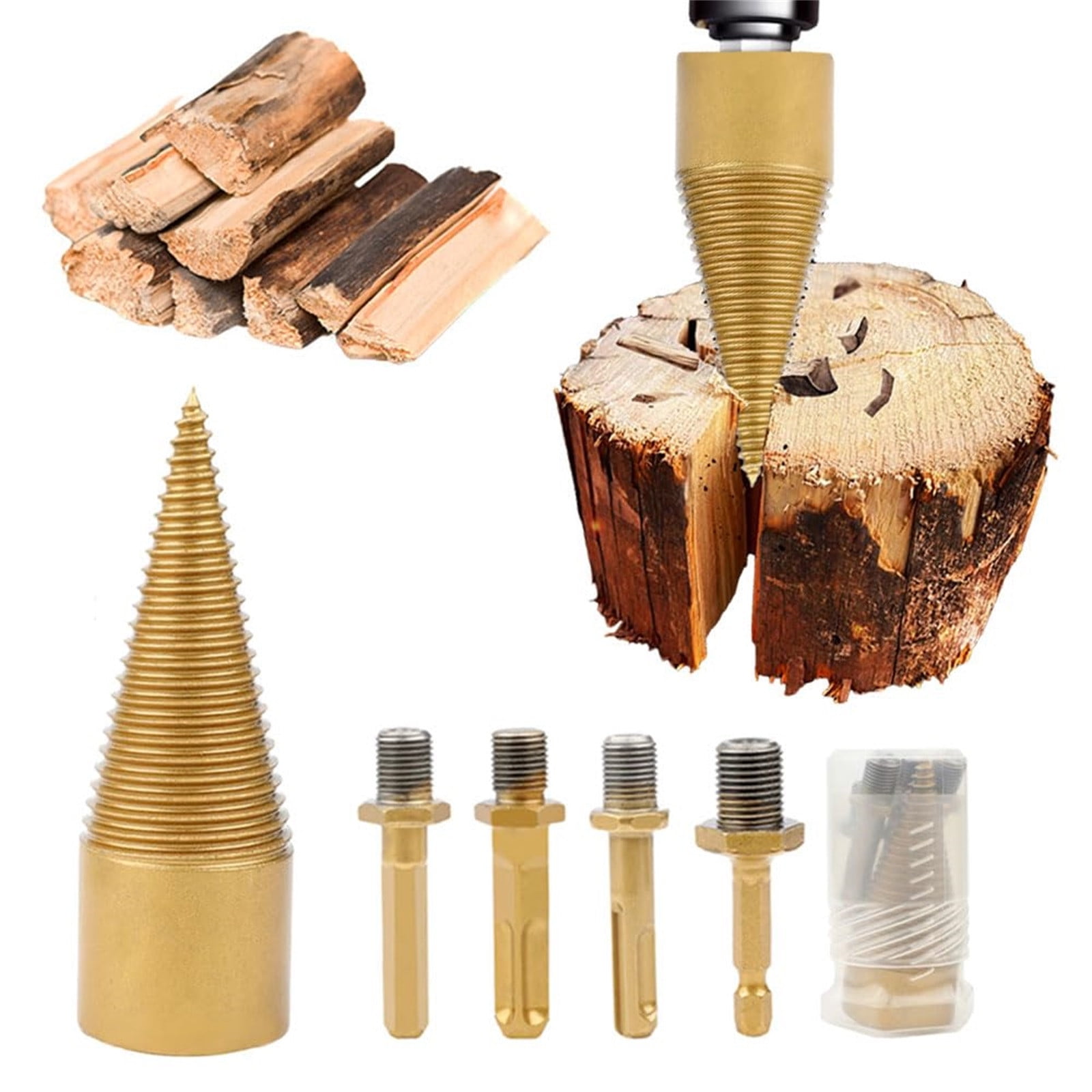 Firewood Drill Bit Set with 4 Handles, Detachable Fire Wood Splitter ...