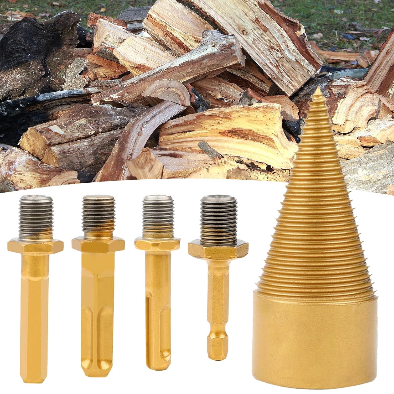 Firewood Drill Bit Set, Firewood Drill Bit Set with 4 Handles, Heavy ...