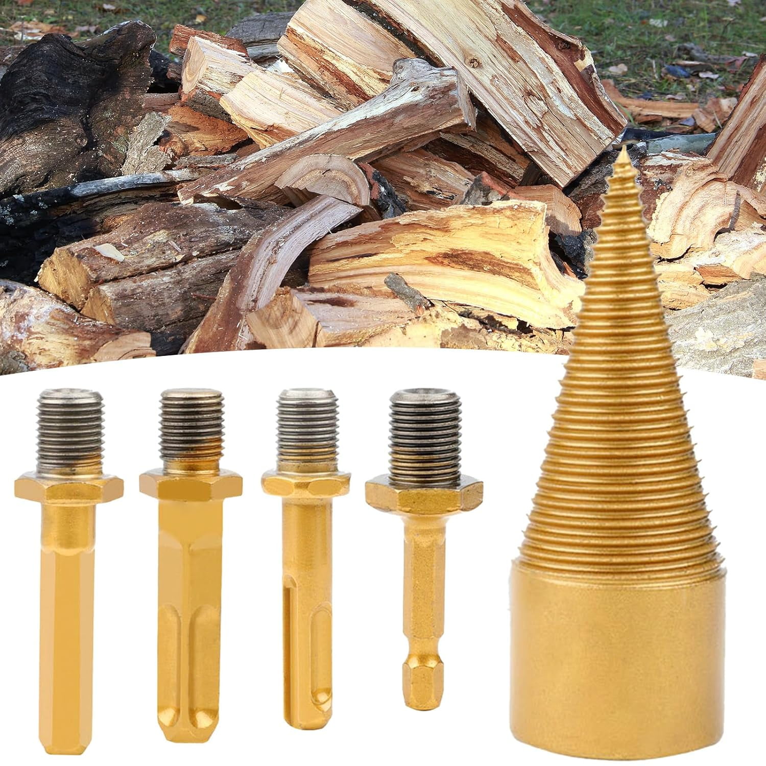 Firewood Drill Bit Set, Firewood Drill Bit Set with 4 Handles, Heavy ...