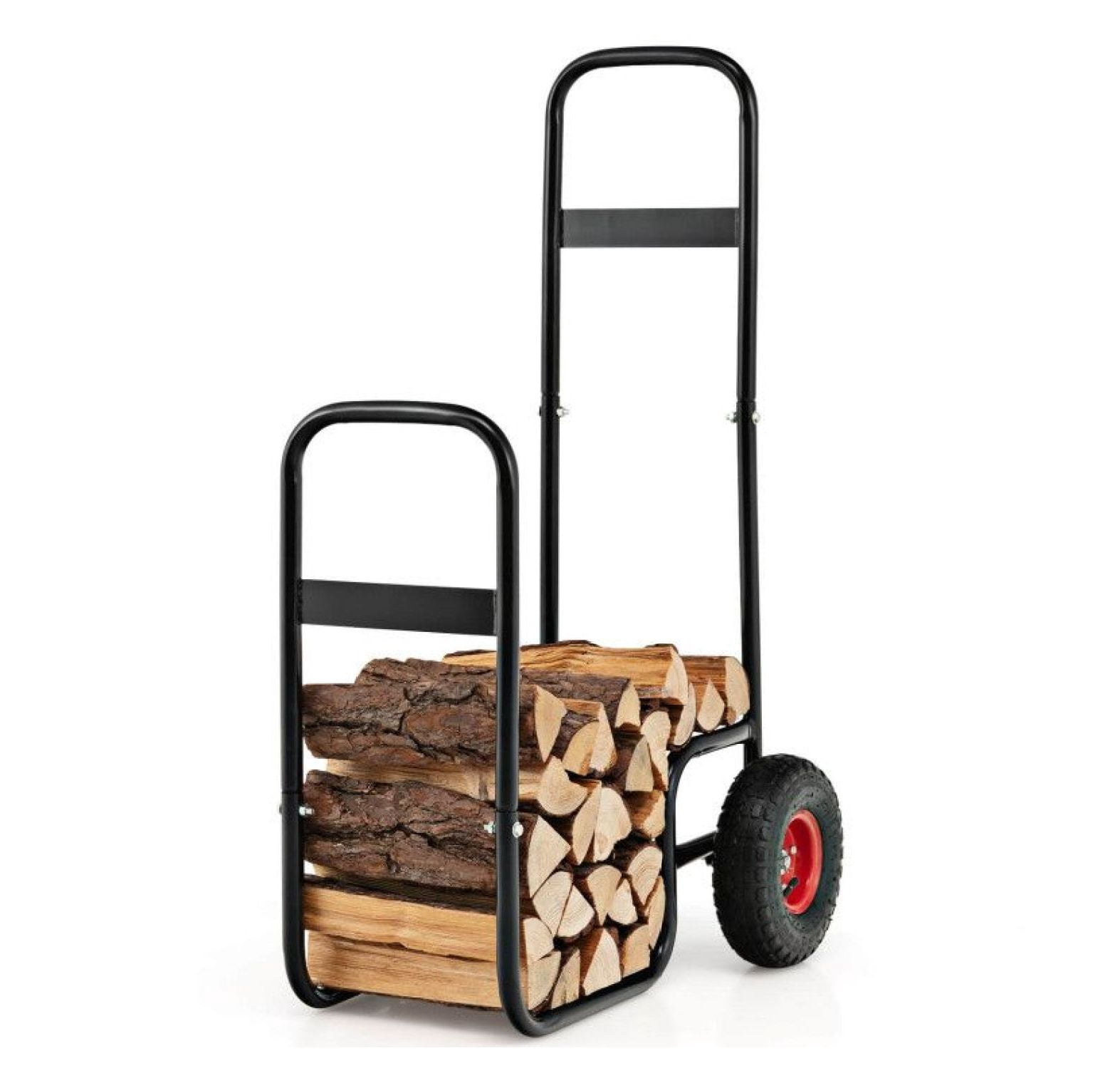 Firewood Log Cart Carrier - Heavy Duty Steel & Rubber Wheels - 220lbs ...