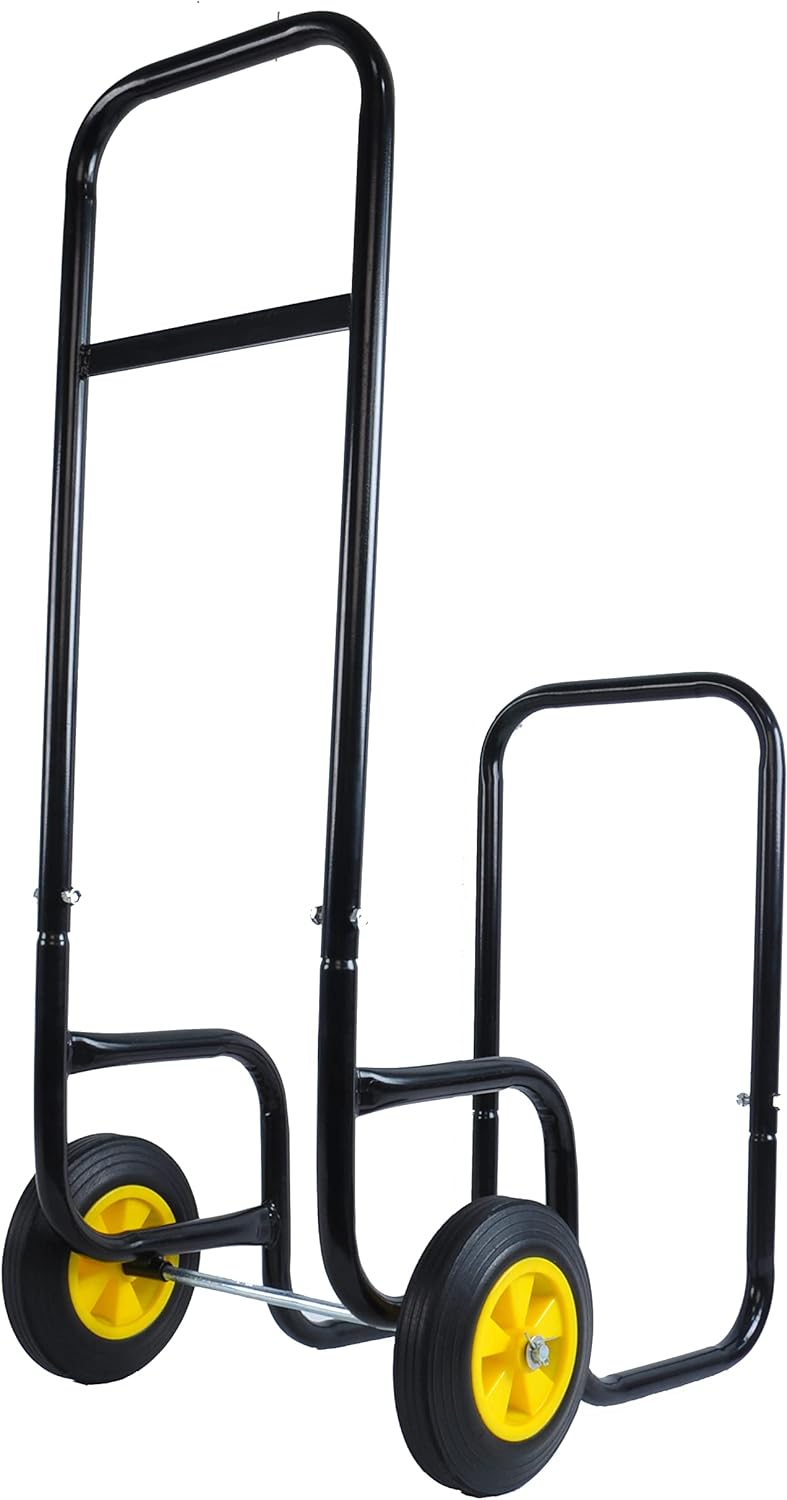 Firewood Log Cart Carrier - Outdoor or Indoor Black Steel Wood Rack ...