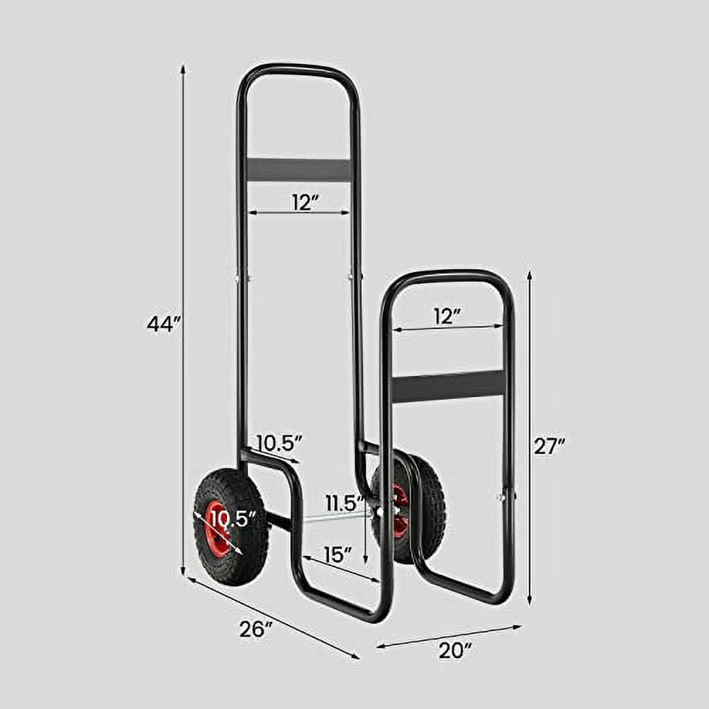 Firewood Log Cart Carrier, Outdoor & Indoor Steel Wood Rack Storage ...