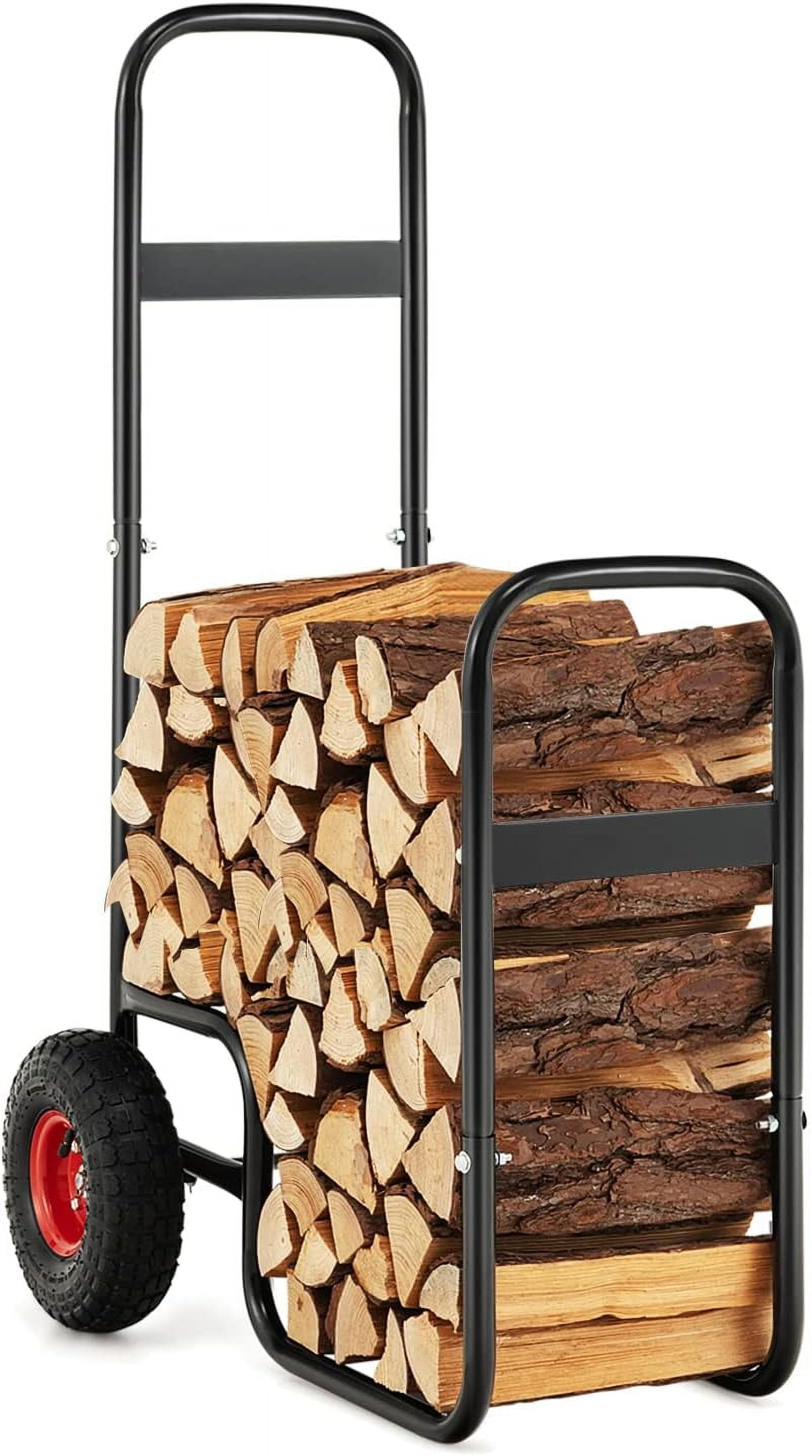 Firewood Log Cart Carrier, Outdoor & Indoor Steel Wood Rack Storage ...