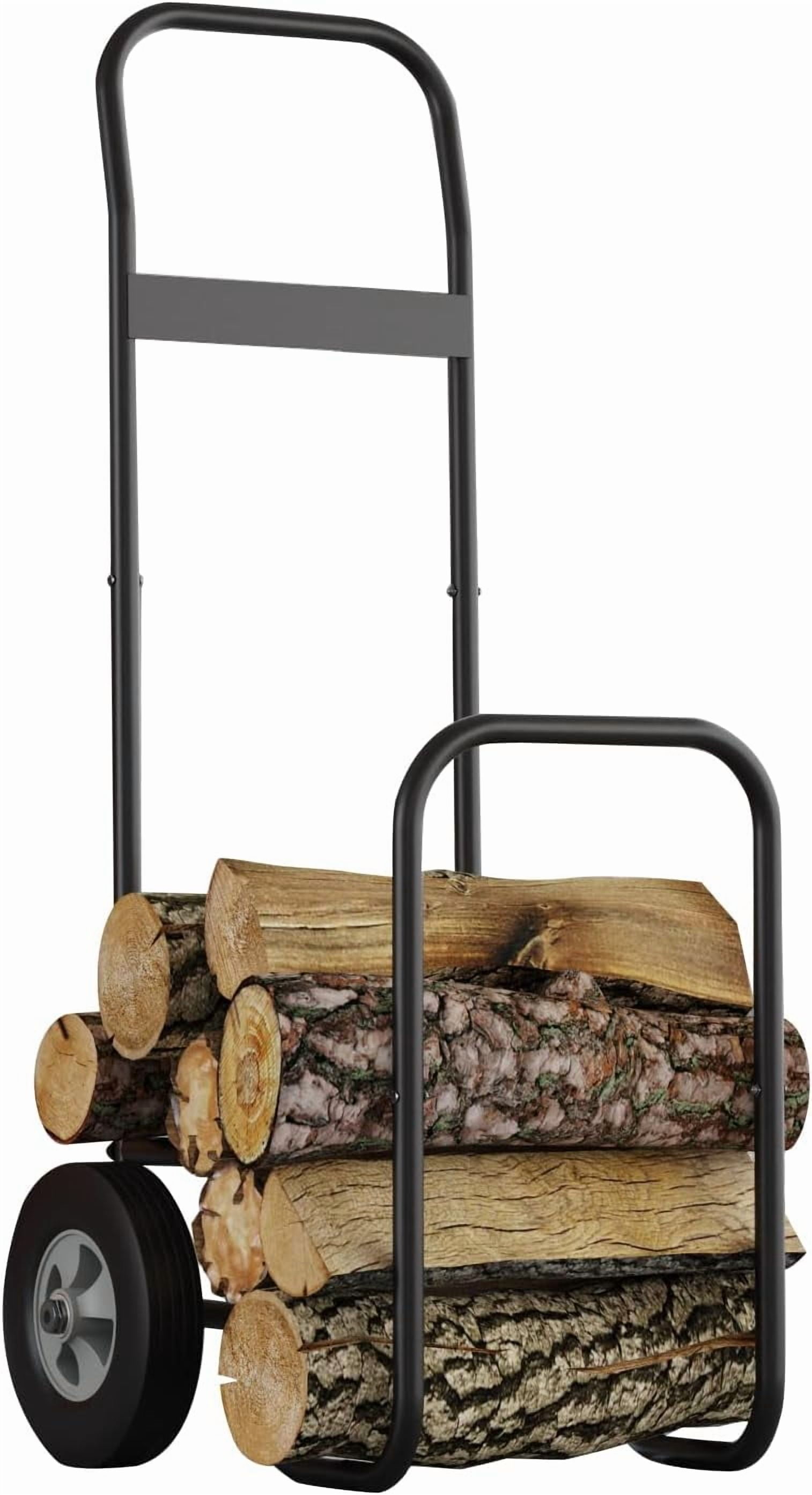 Firewood Log Cart Carrier, Outdoor and Indoor Wood Rack Storage Mover ...