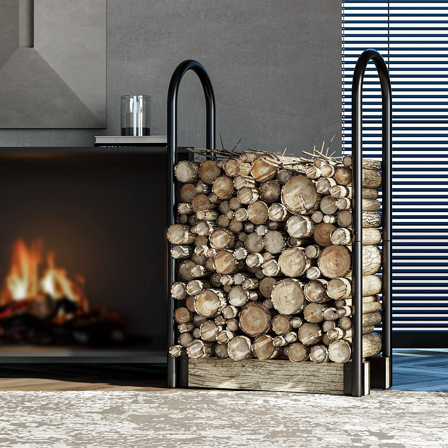 Firewood Log Rack Adjustable Bracket Kit, Black Powder Coated Steel ...