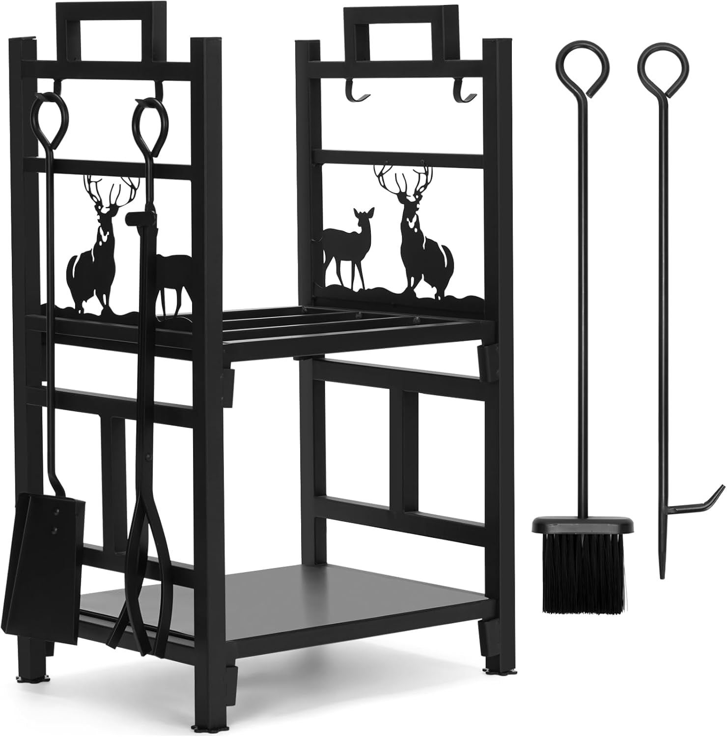 Firewood Log Rack, Iron Wood Lumber Storage Holder for Fireplace, Heavy ...