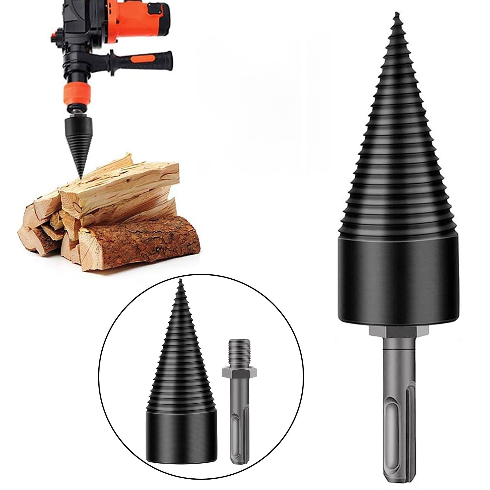 Firewood Log Splitter, 1pcs Drill Bit Removable Cones Kindling Wood ...