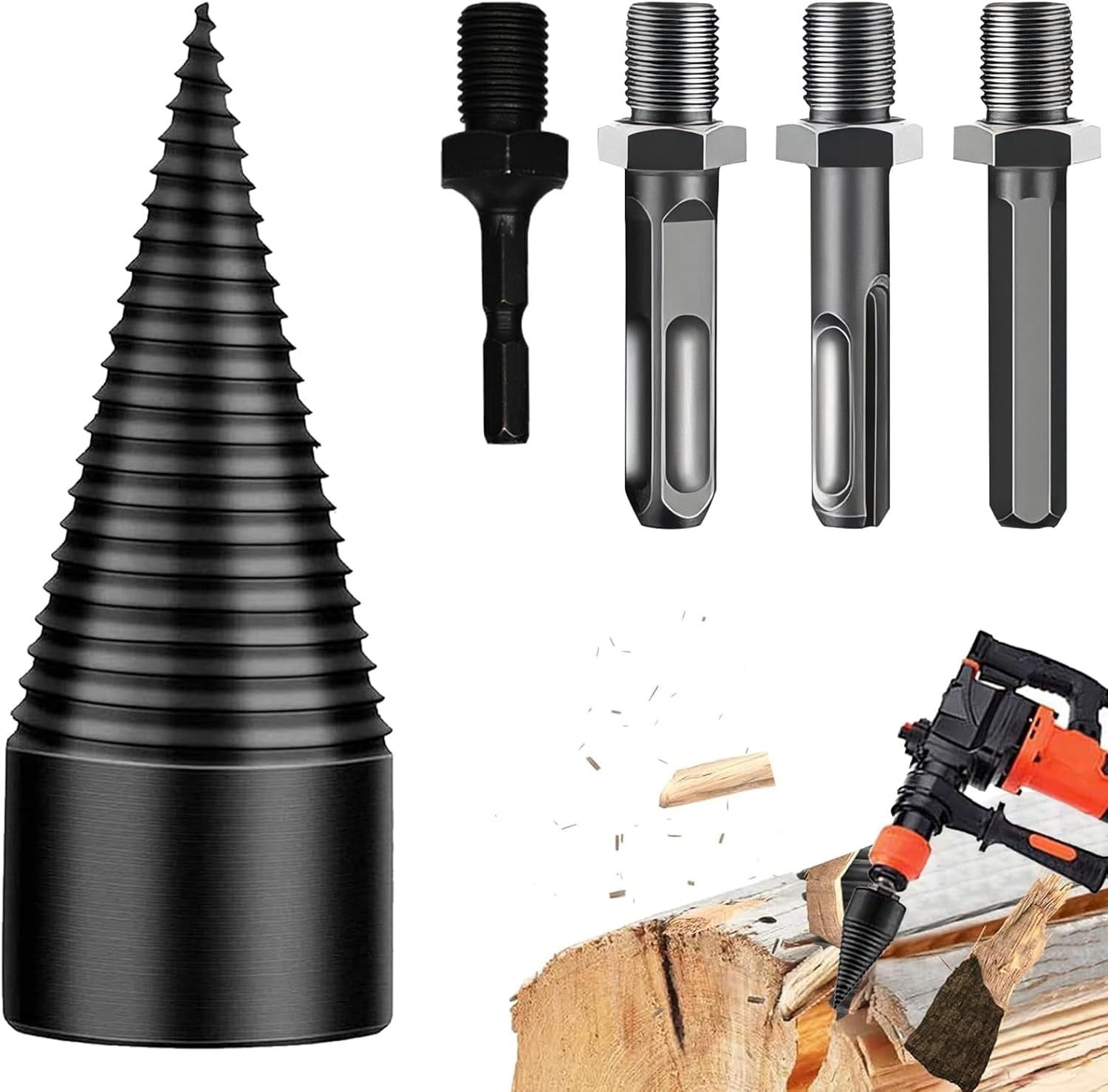 Firewood Log Splitter, 32mm + 4 Handles (Square + Round + Hex Shank ...