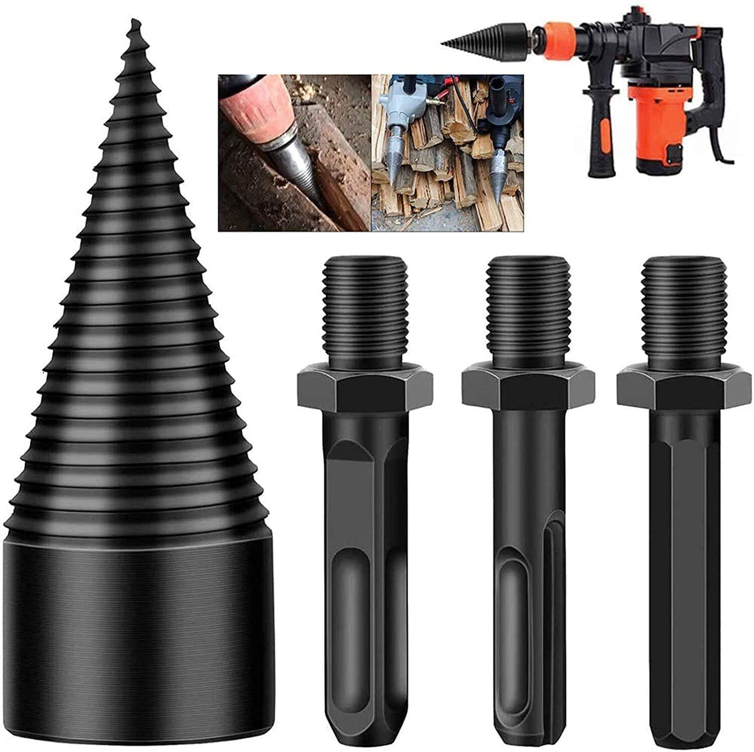 Firewood Log Splitter, 3pcs Drill Bit Removable Cones Kindling Wood ...