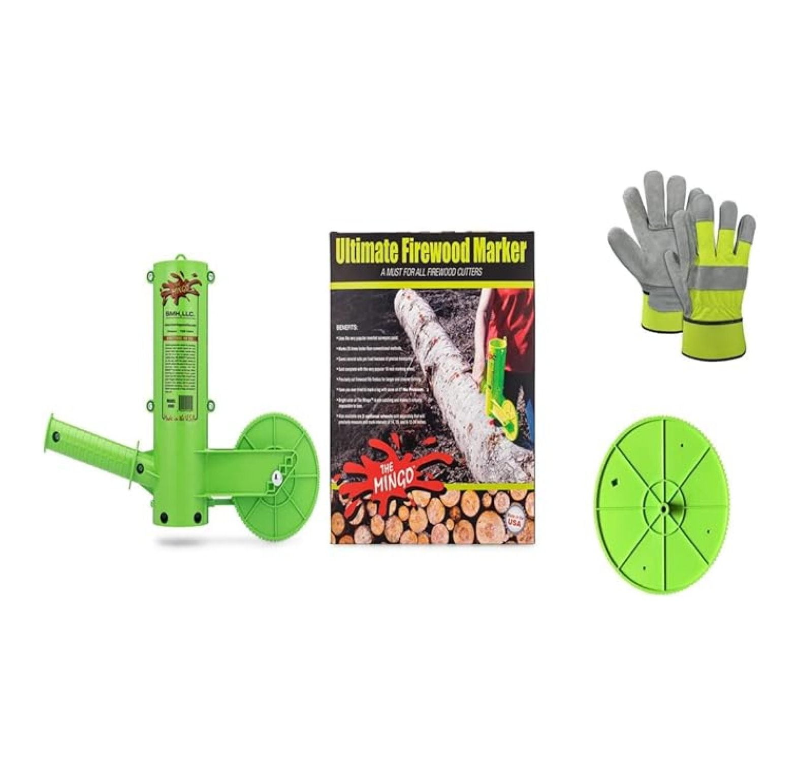 Firewood Measuring Tool Set - Mingo Marker with 6/12/24" & 16" Wheels & Work Gloves - Chainsaw ...