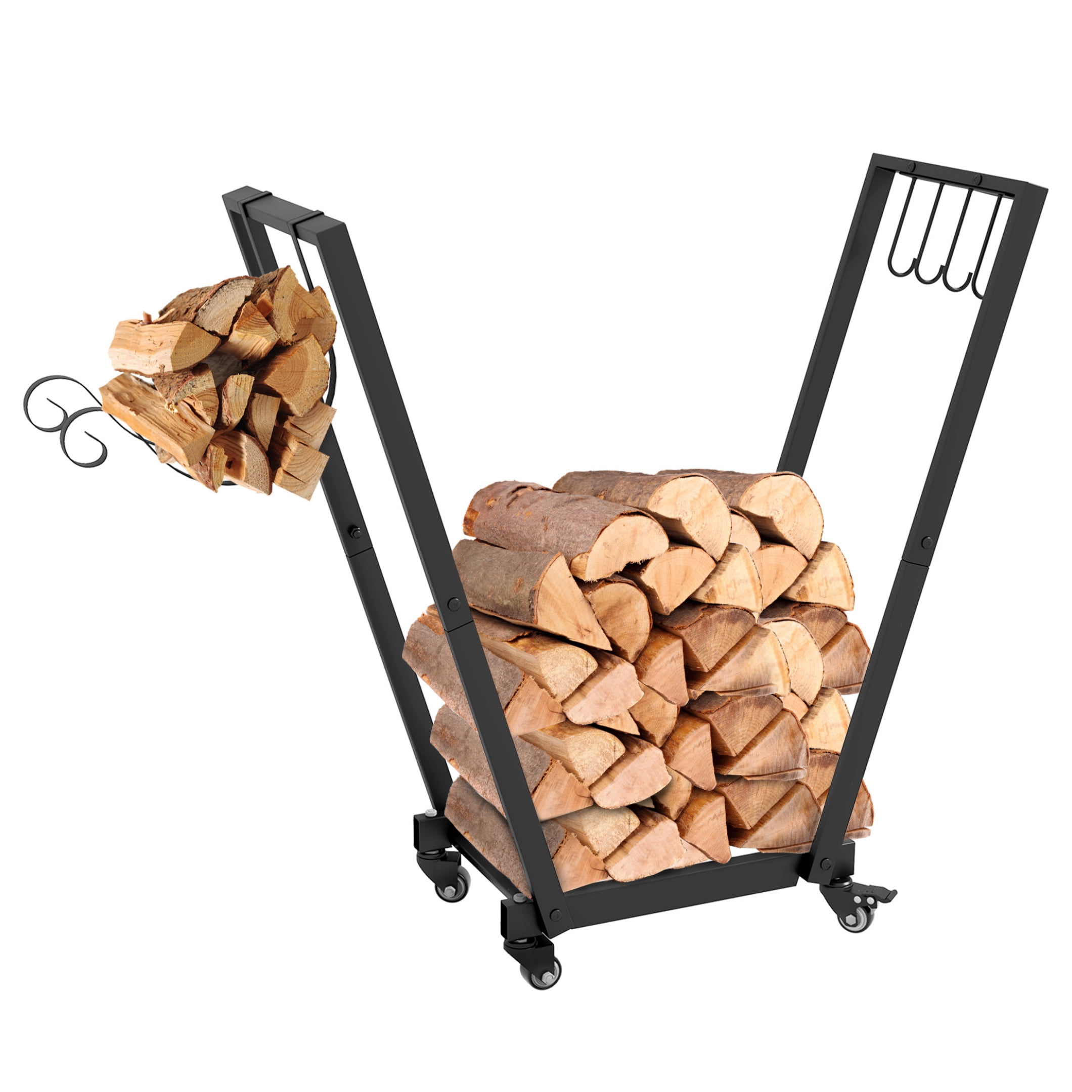 Firewood Rack 31 Inch with Casters - Metal Log Holder & Kindling Rack ...