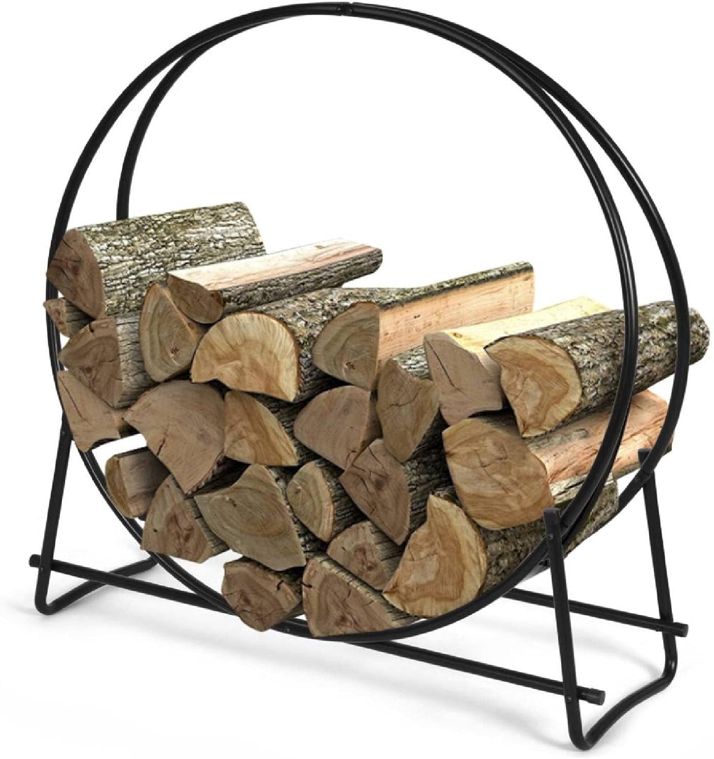 Firewood Rack, 40 Inch Heavy Duty Tubular Steel Round Log Hoop for ...
