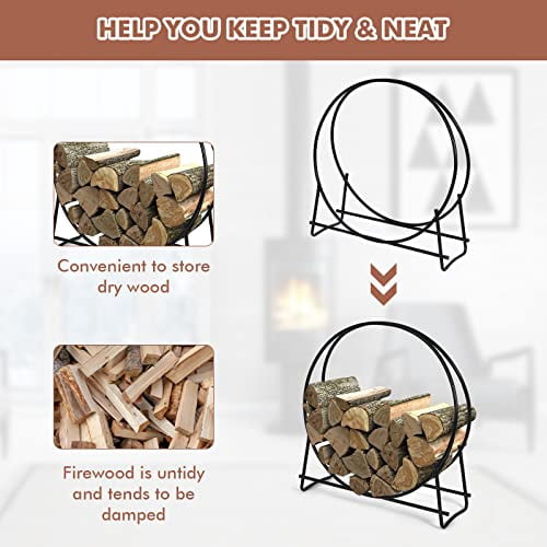 Firewood Rack, 40 Inch Heavy Duty Tubular Steel Round Log Hoop for ...